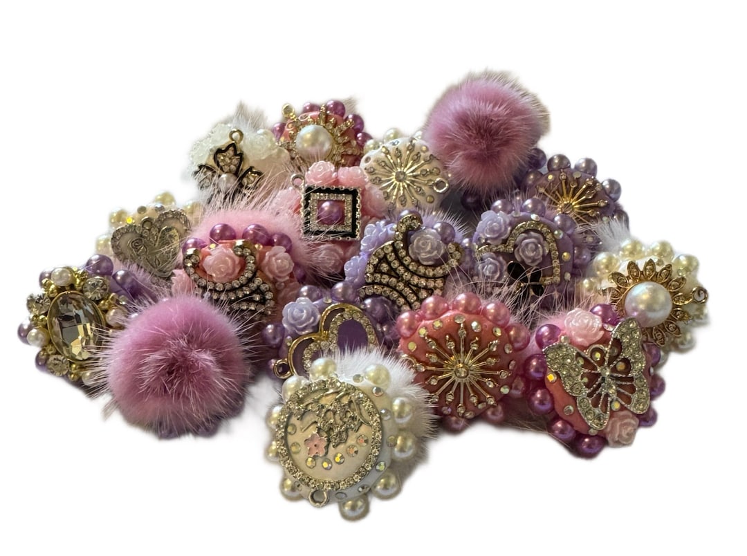Pretty 30mm Fluffy Faux Fur Beads With Charms and Rhinestone and Pearl ...
