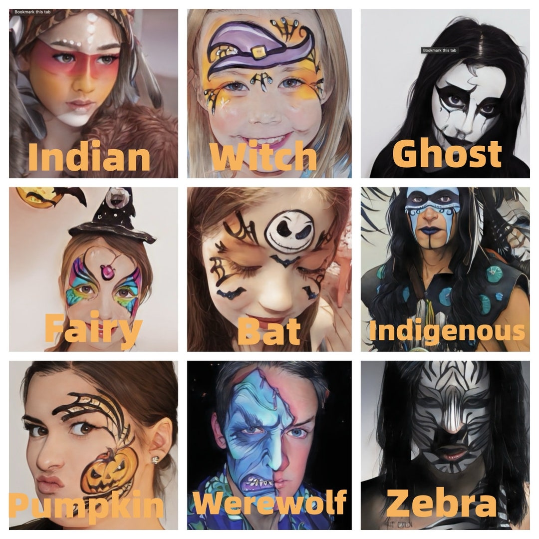 Halloween Set DIGITAL DOWNLOAD Face Paint Design Board Face - Etsy