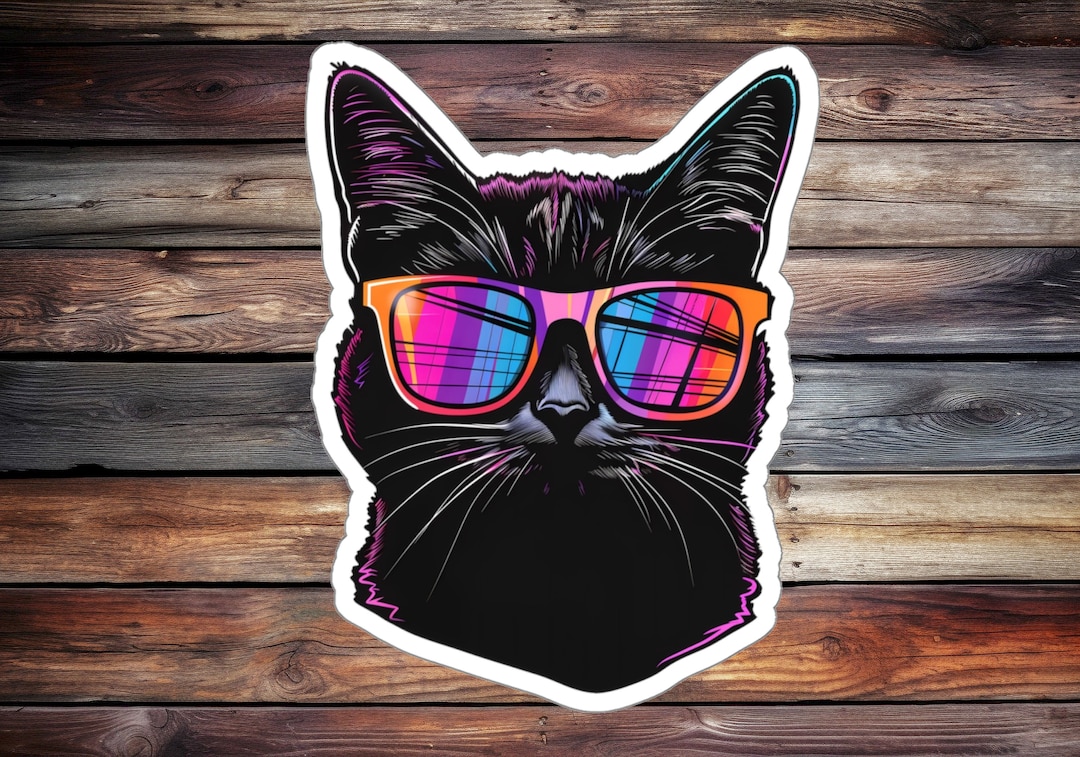 Super Cool Black Cat Sticker (cat Sticker, Animal Sticker, Water Bottle ...