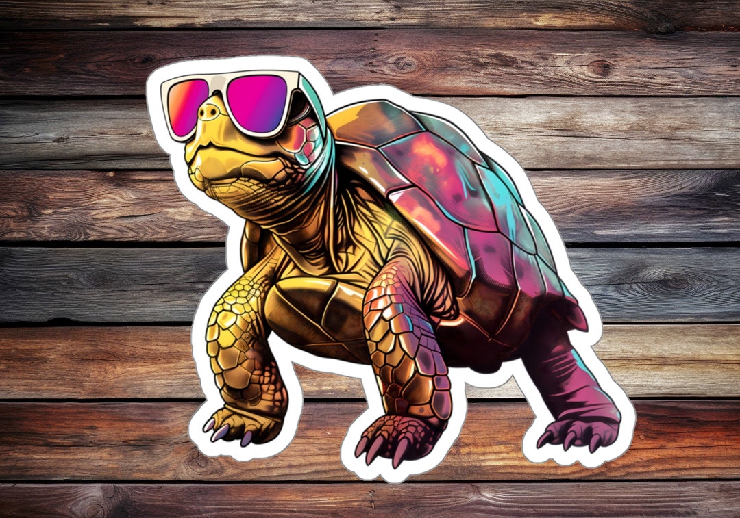 Super Cool Tortoise Sticker (animal Sticker, Water Bottle Sticker ...