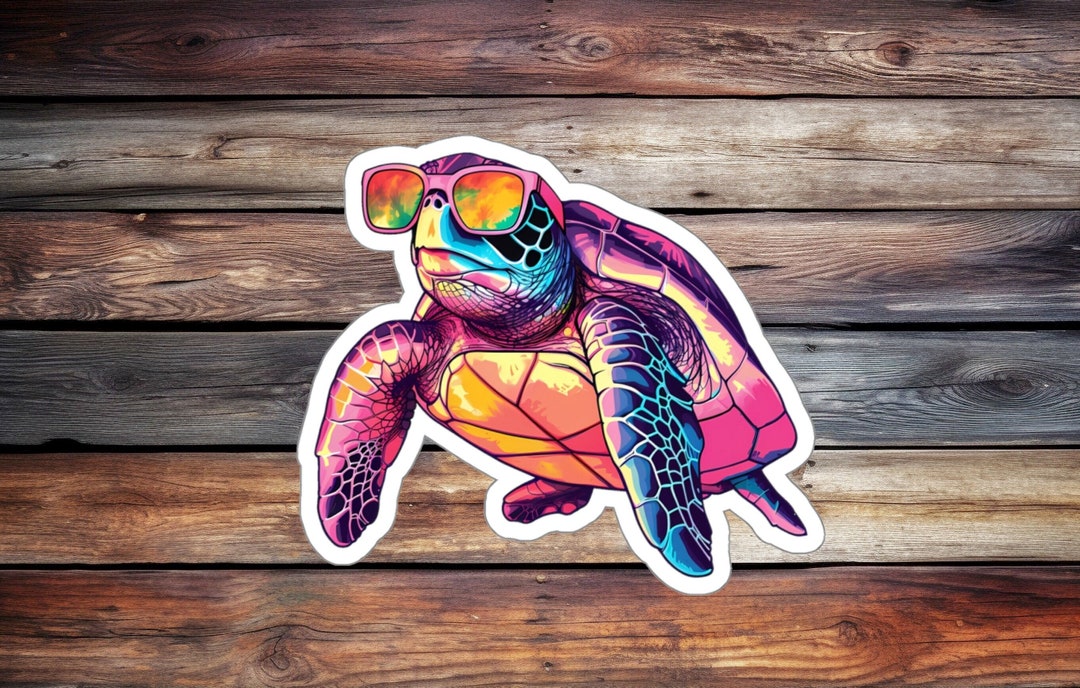 Super Cool Sea Turtle Sticker (animal Sticker, Water Bottle Sticker ...