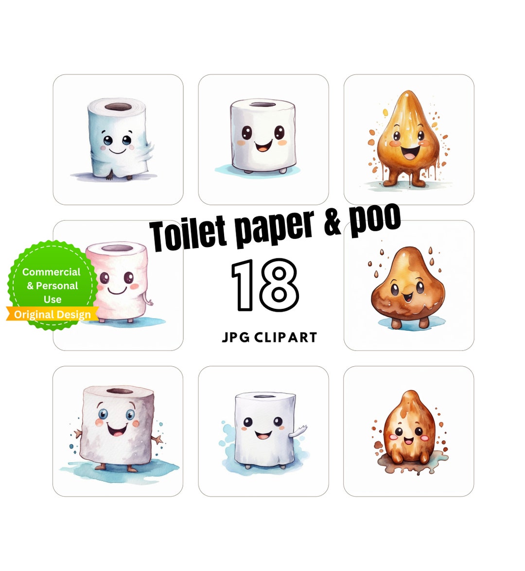 18 Cute Toilet Paper and Poo Clipart Collection: Instant Download - for ...