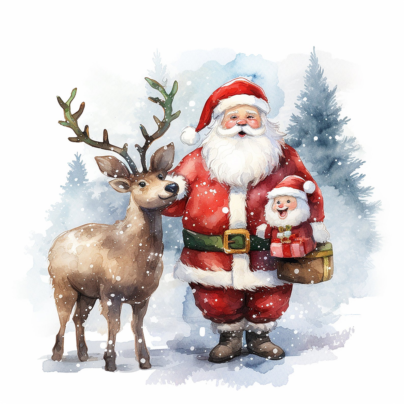 50 Santa Claus Clipart : Water Color Jpg instant Download perfect for ...