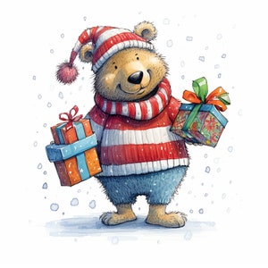 10 Christmas Bear Clipart : 10 High Quality Images Collection -instant ...