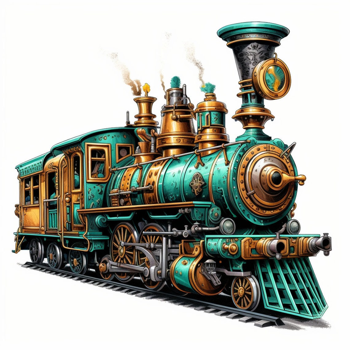 8 Steam Punk Train Clip Art Collection: 8 High Quality Images for ...