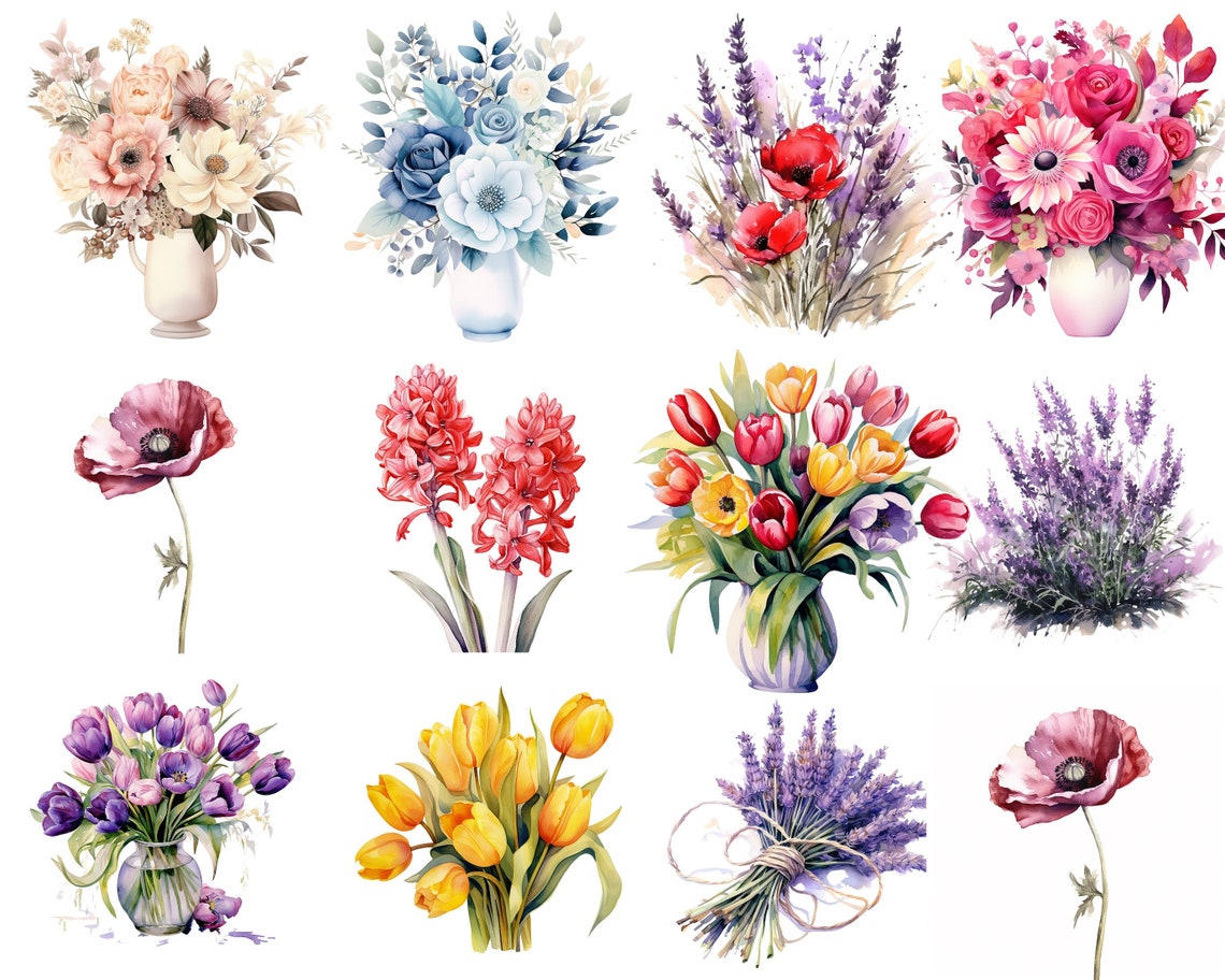 120 Flowers of All Seasons Clipart : 120 Water Color High - Etsy
