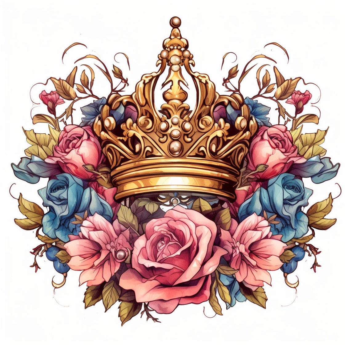 6 Floral Queens Crown Clip Art Collection: 6 High Quality Images for Digital Download for Card ...