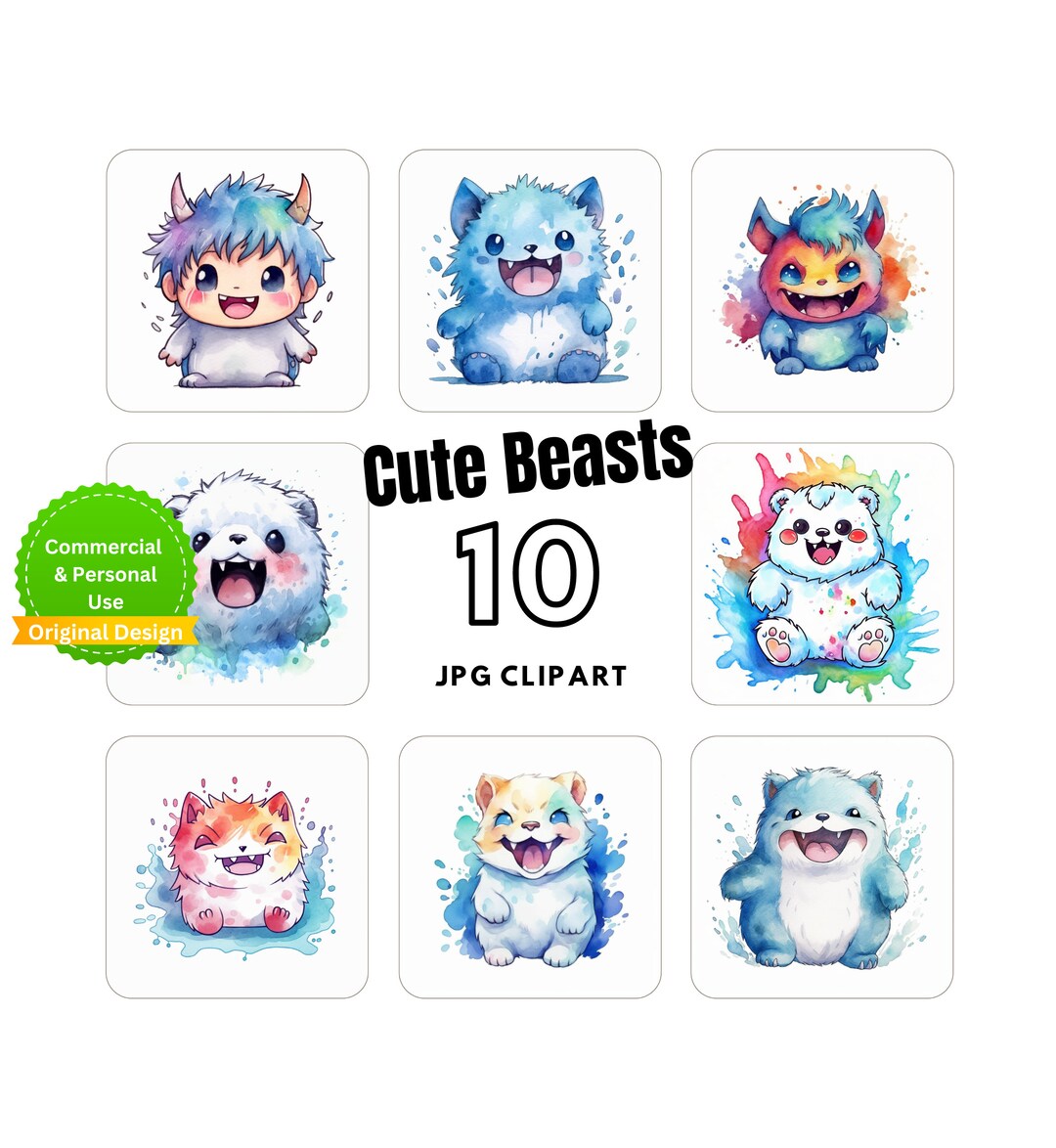 Cute Beast Clipart Collection - 10 Clipart Image, Animal Design -for ...
