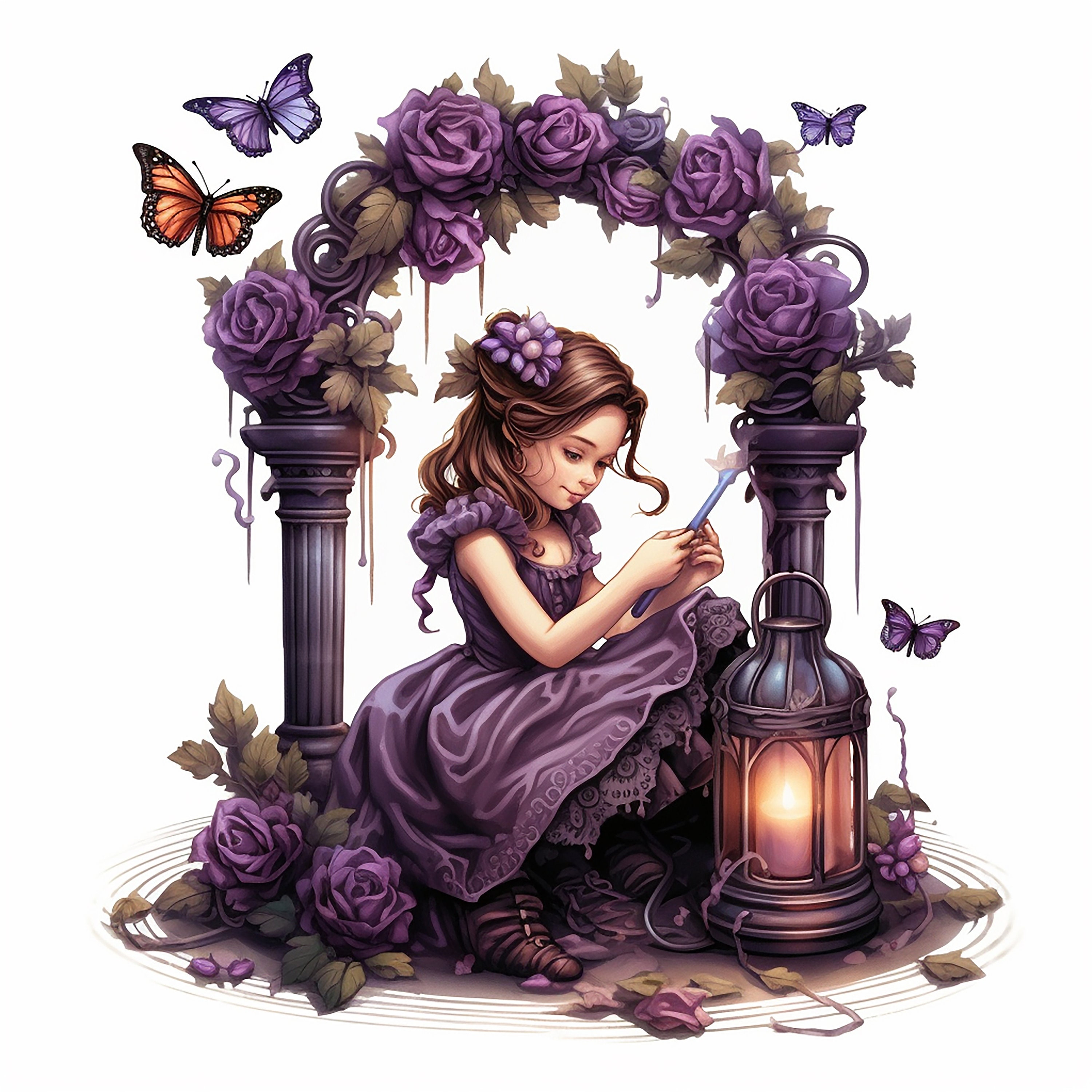 12 Victorian Girl Flower Border Clip Art Collection: 12 High Quality ...