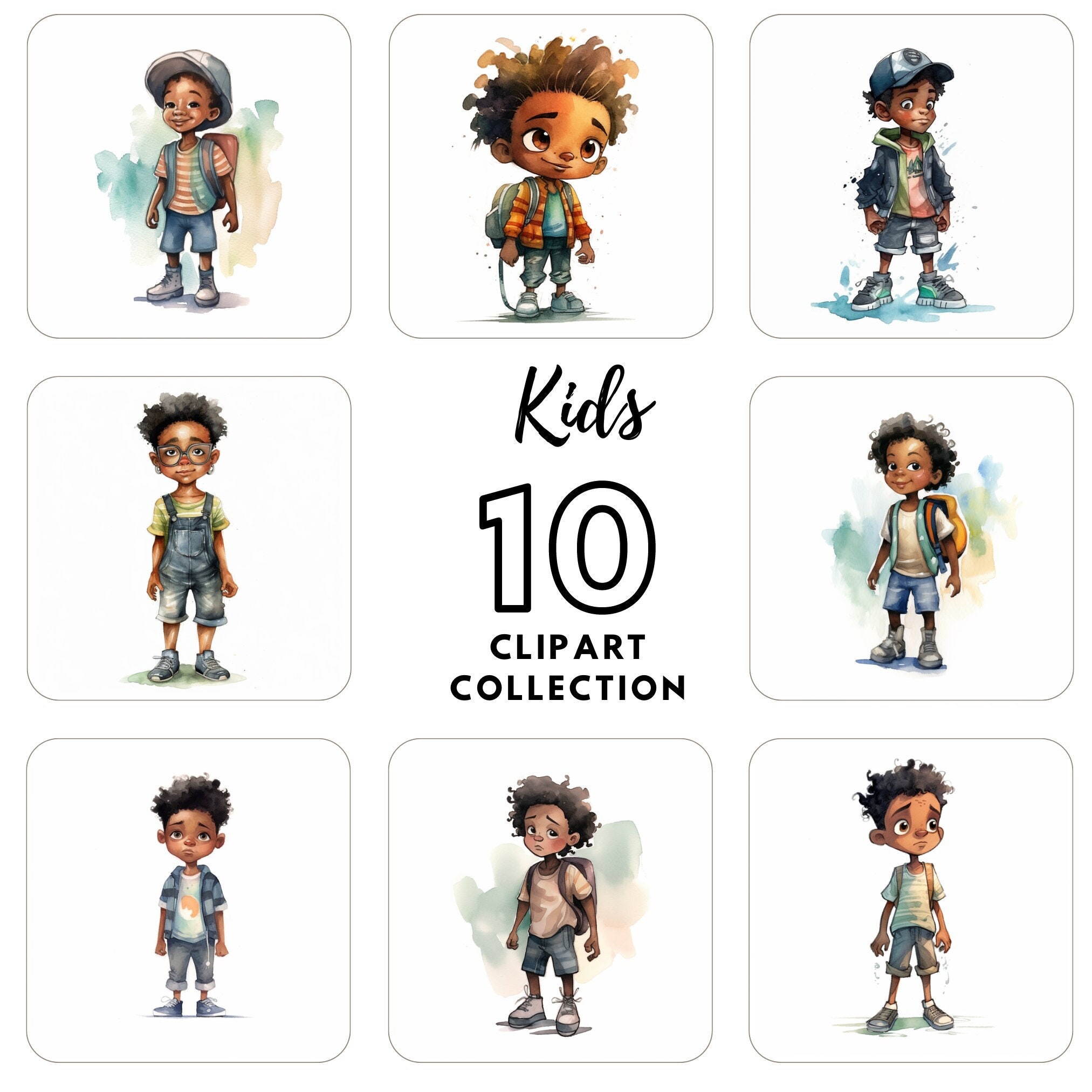10 Cute Black Boy Clip Art Collection: 10 High Quality Images Digital ...