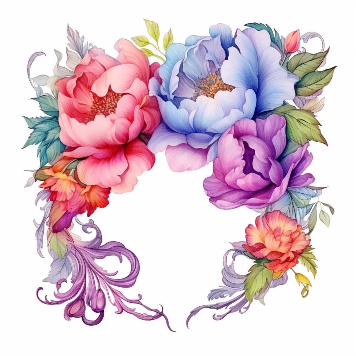 7 Flowers Circle Clipart : 7 Water Color High Quality Images Collection ...