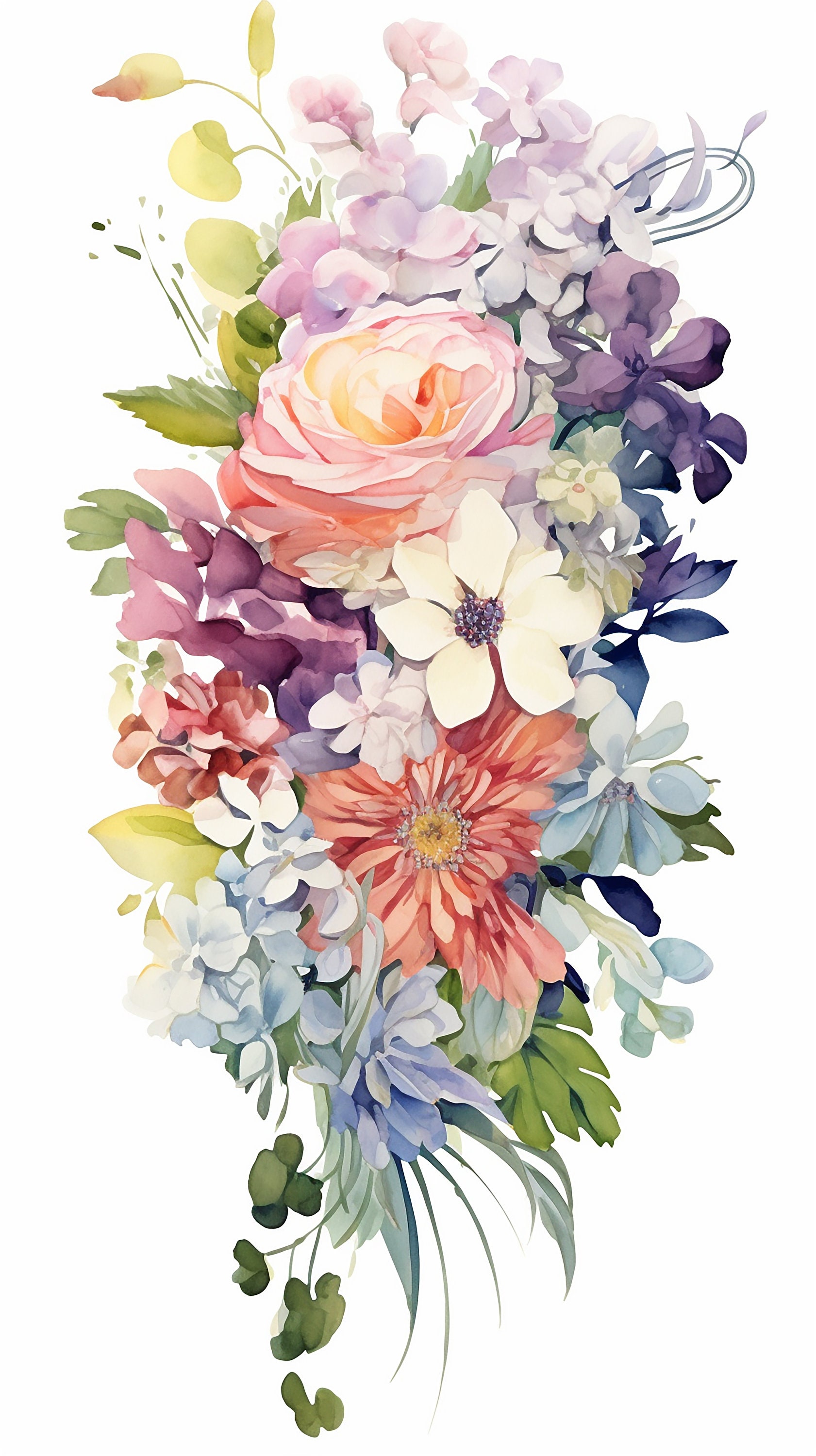 60 Flower Tall Design Clipart : 60 Water Color High Quality - Etsy