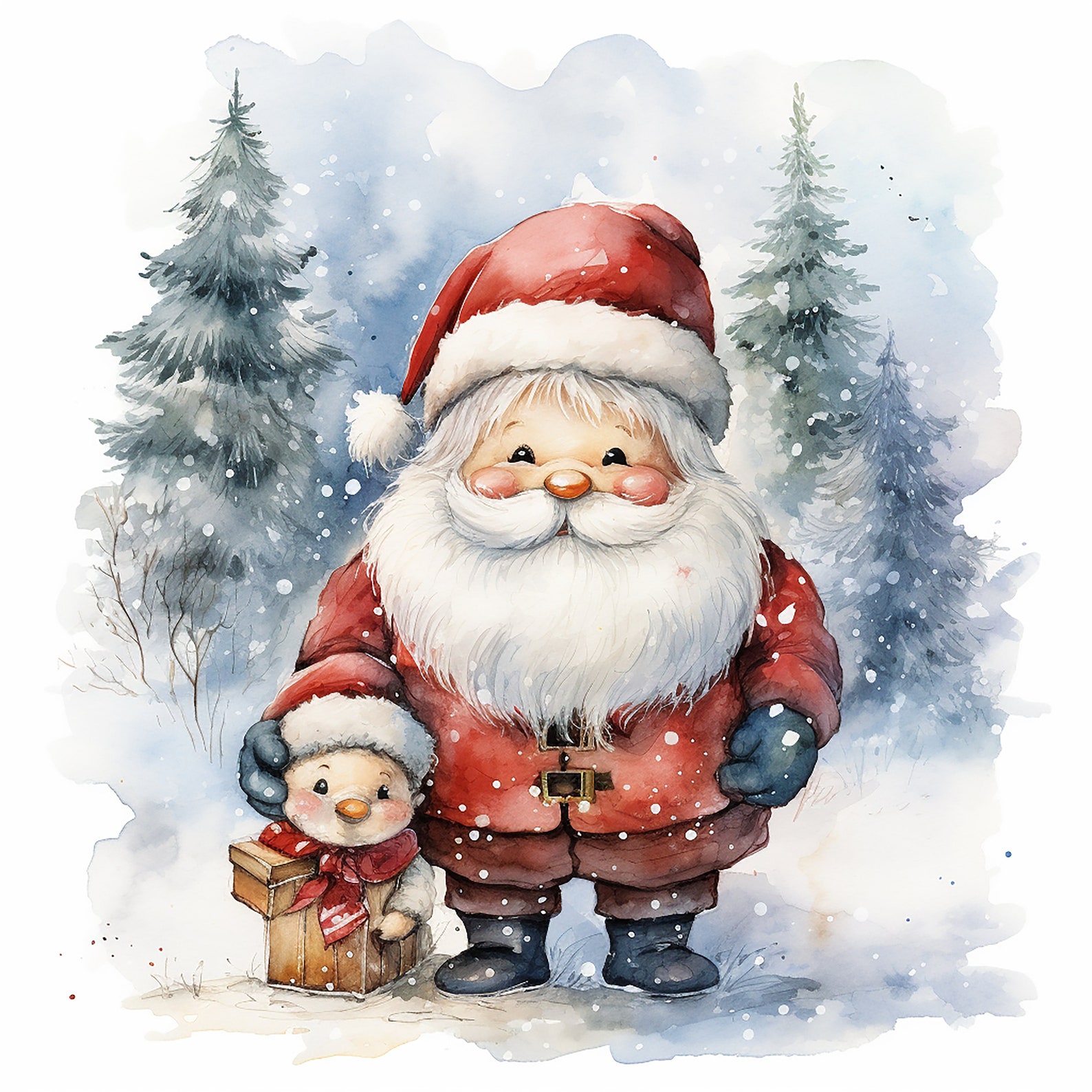 50 Santa Claus Clipart : Water Color Jpg instant Download perfect for ...