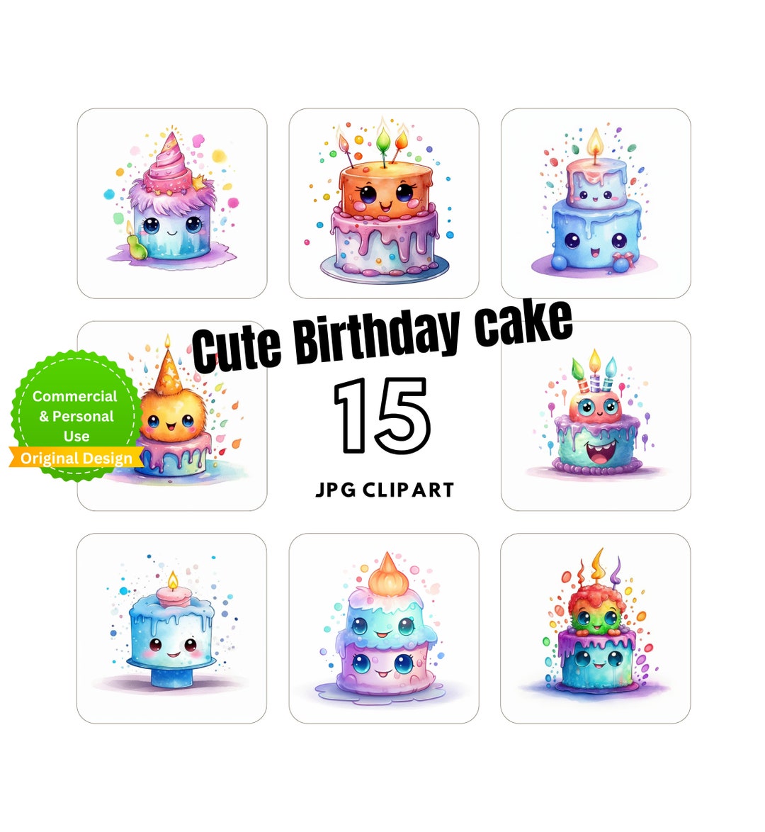 Cute Birthday Cake Clipart Collection - 12 Clipart Image, Kawaii Design ...