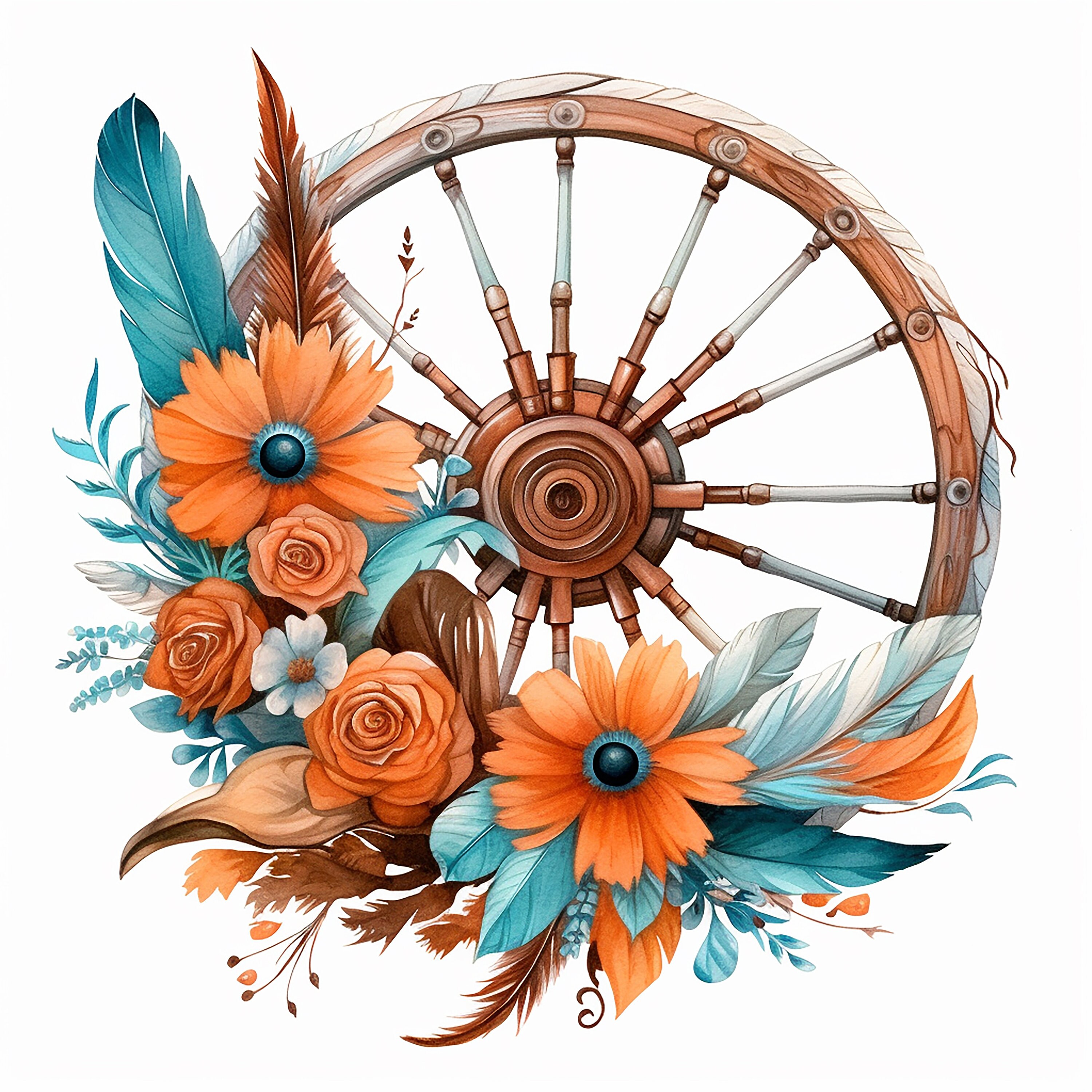 8 Floral Wheel of Feather Clipart Collection:8 High Quality - Etsy