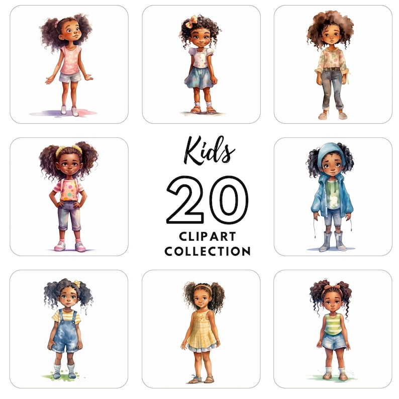 20 Cute Black Girl Clip Art Collection: 20 High Quality Images Digital ...