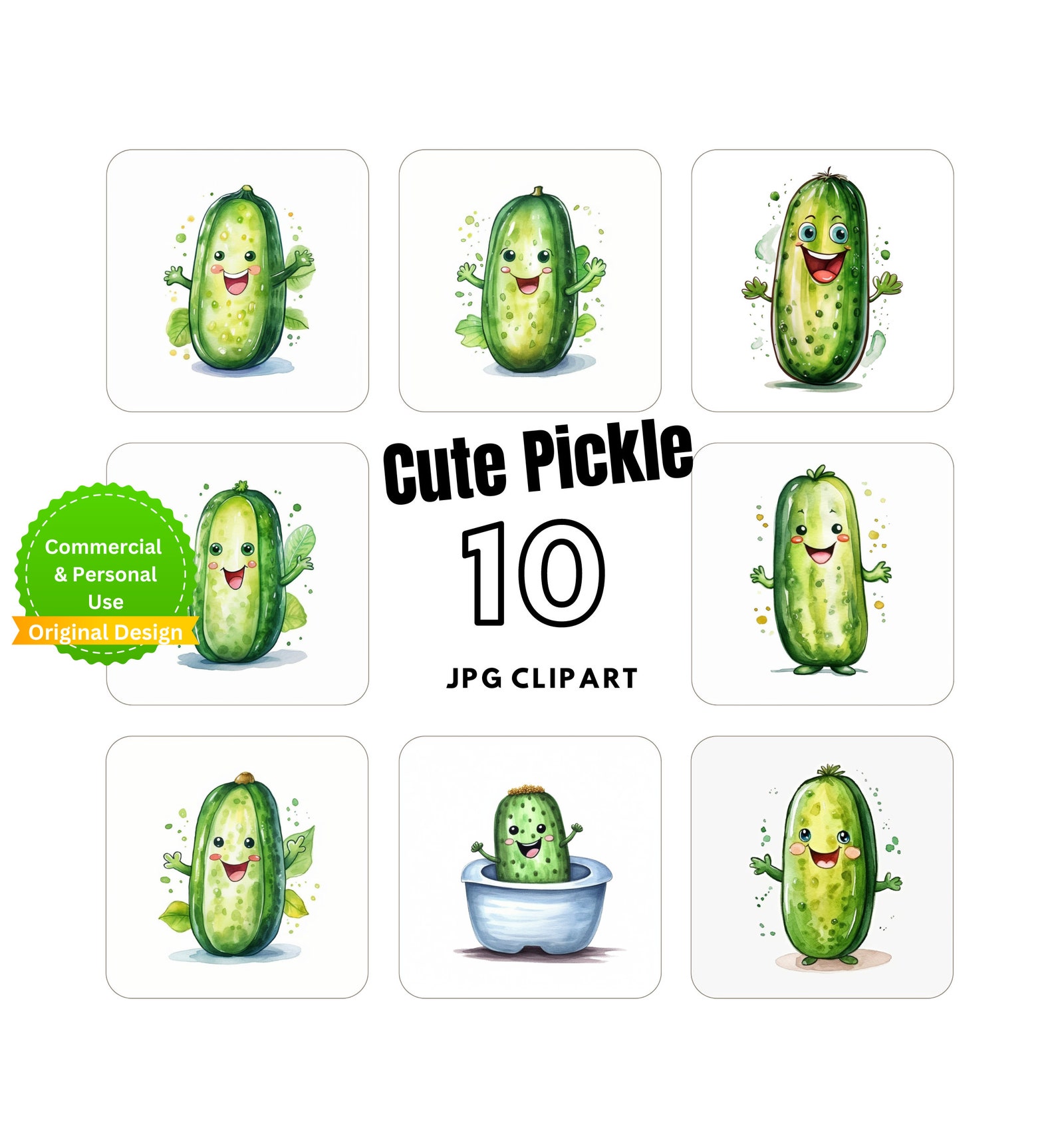 10 Cute Pickle Clip Art Collection: 10 High Quality Images for Digital ...