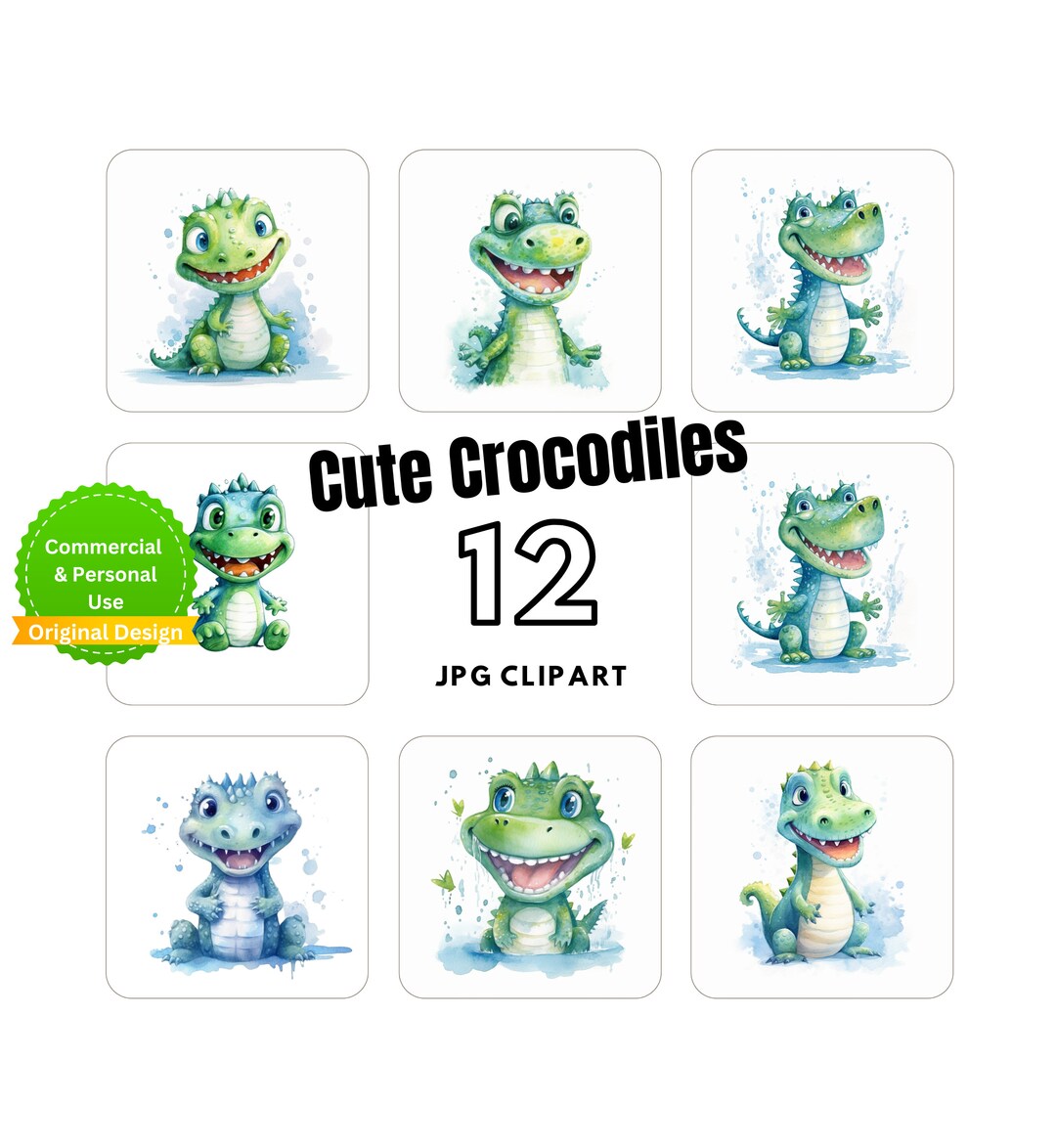 Cute Crocodile Clipart Collection - 12 Clipart Image, Animal Design ...