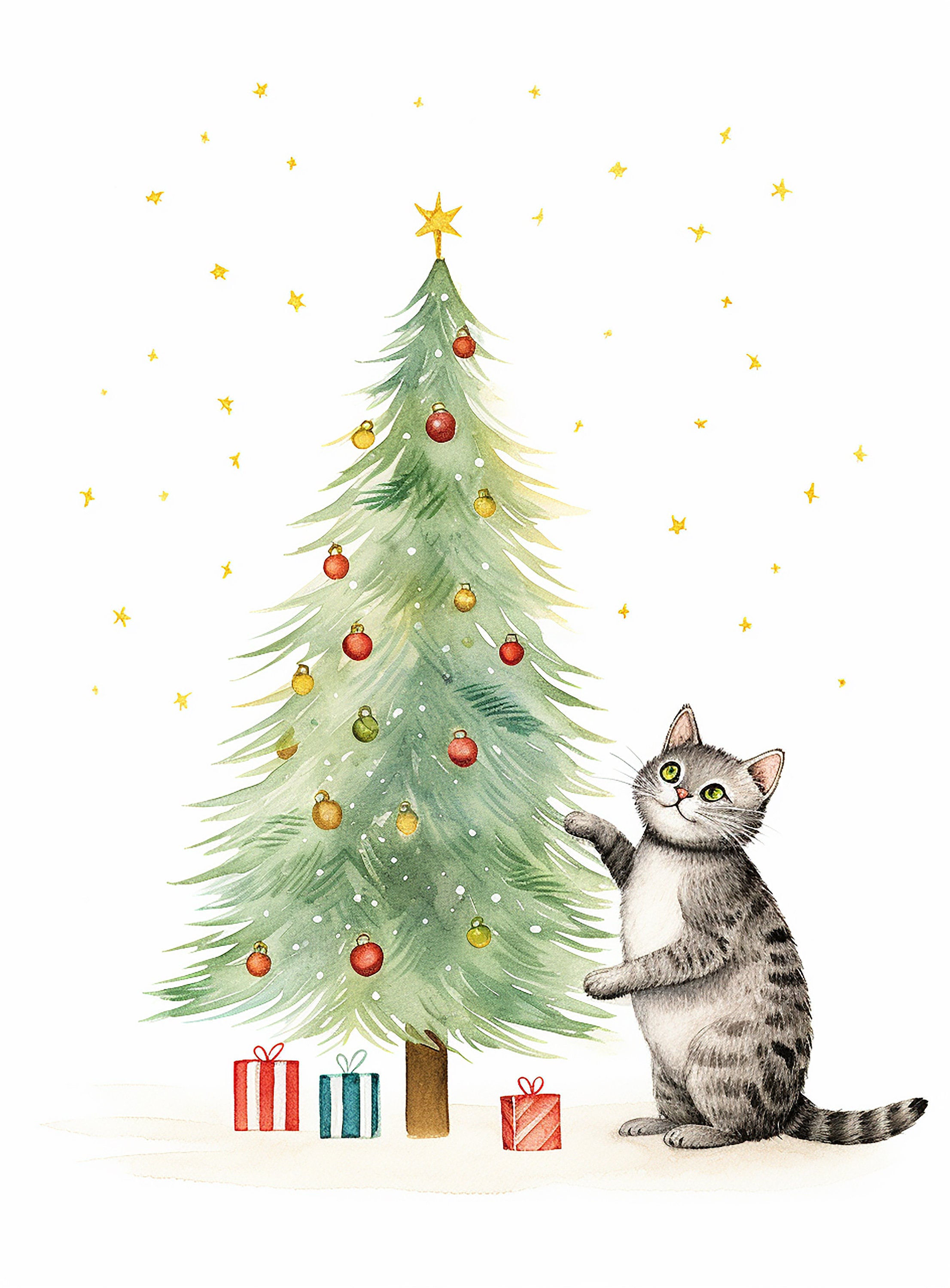 10 Christmas Tree and Cat Clipart:10 High Quality Images Collection ...
