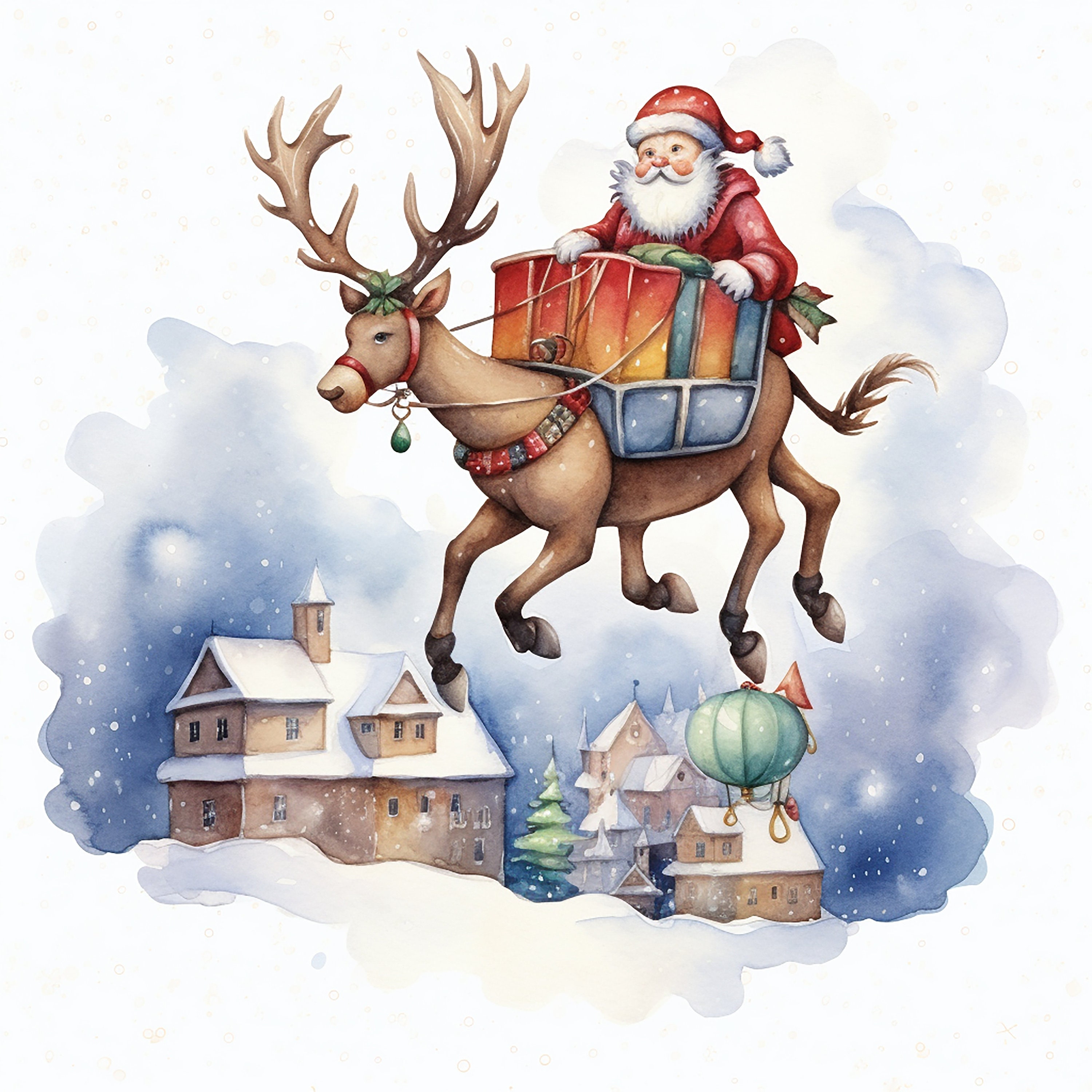 50 Santa Claus Clipart : Water Color Jpg instant Download perfect for ...