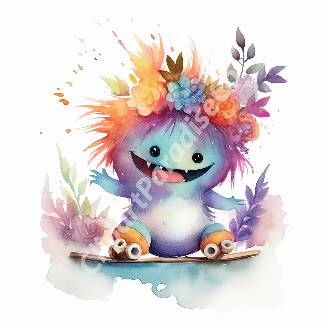 20 High Quality Jpgs- Cute Floral Monster Clipart Collection, Digital ...