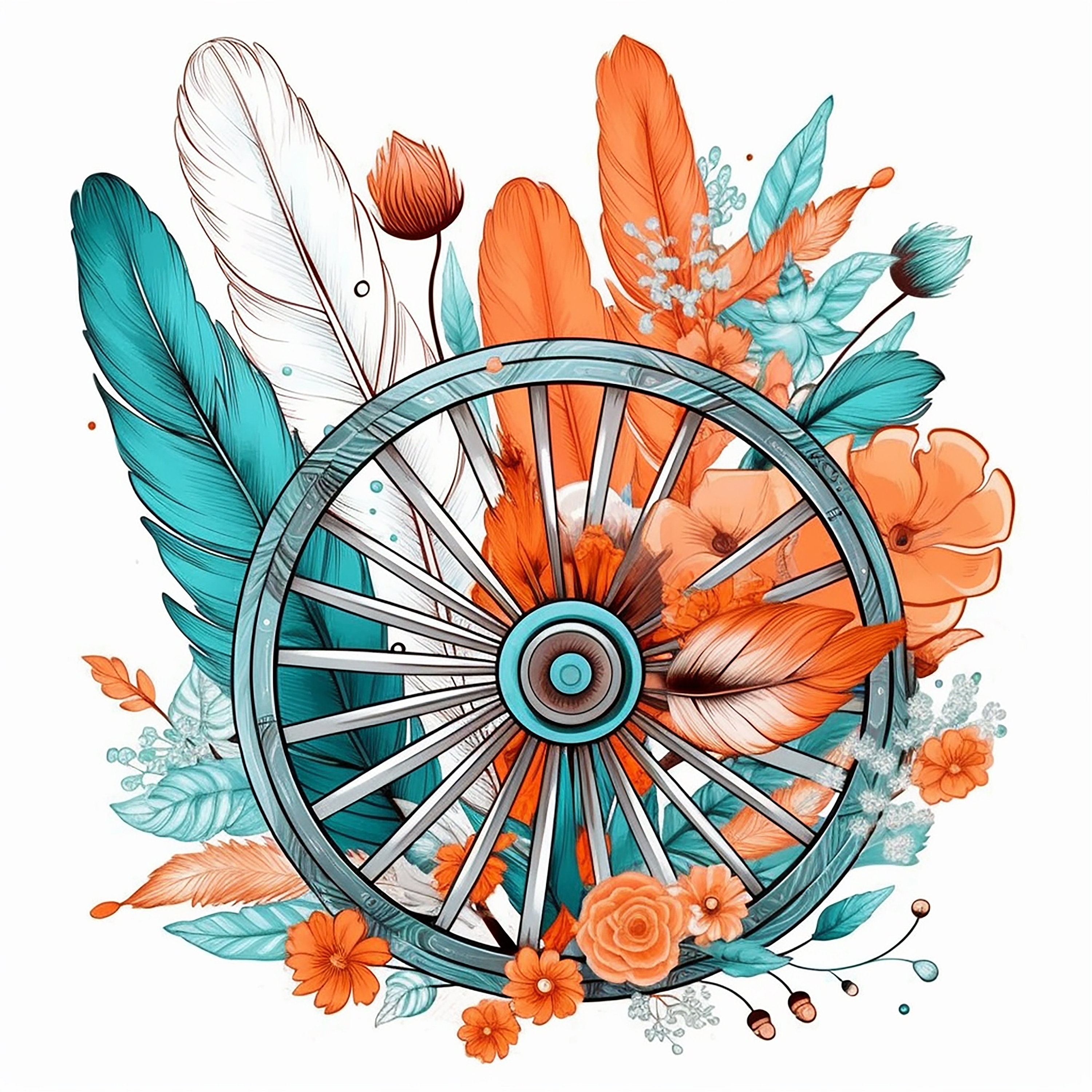 8 Floral Wheel of Feather Clipart Collection:8 High Quality - Etsy