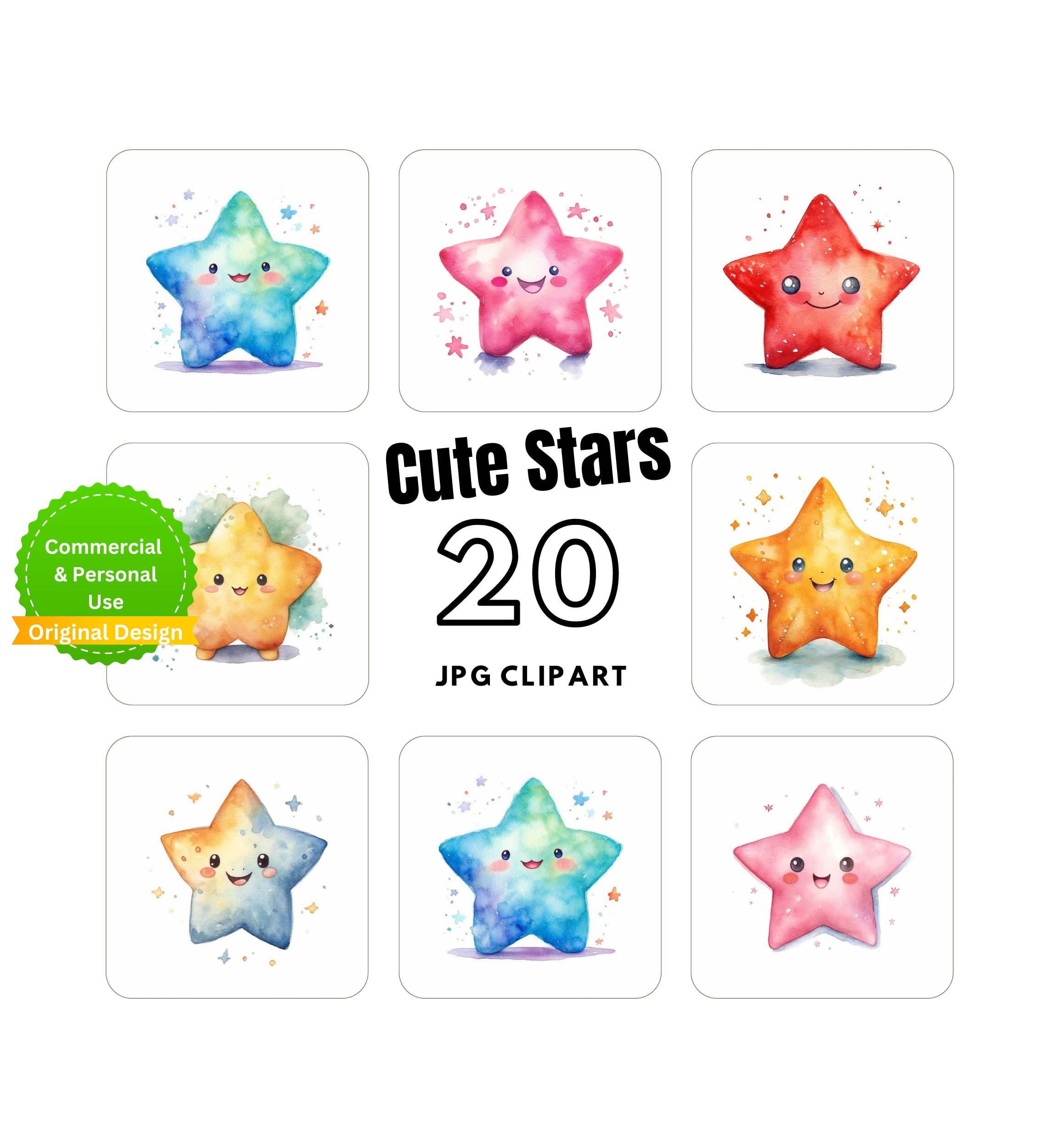 Funny Cute Star Clipart Collection 20 Clipart Image Star - Etsy