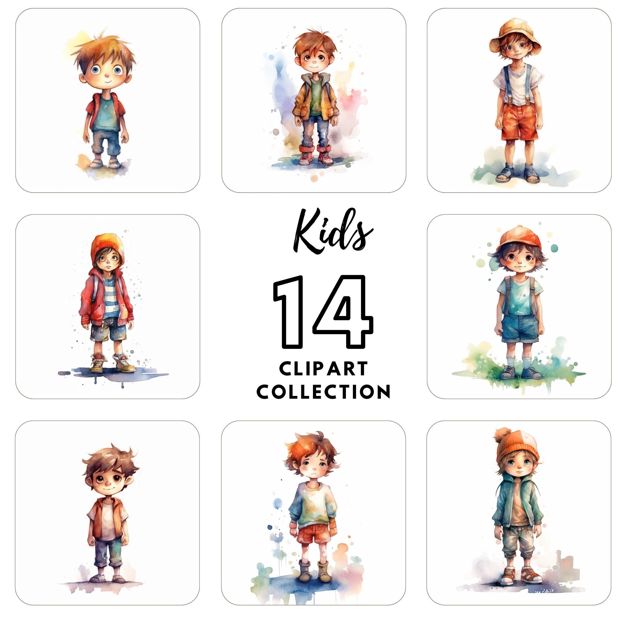 14 Cute Kid-boy Clip Art Collection: 14 High Quality Images Digital ...