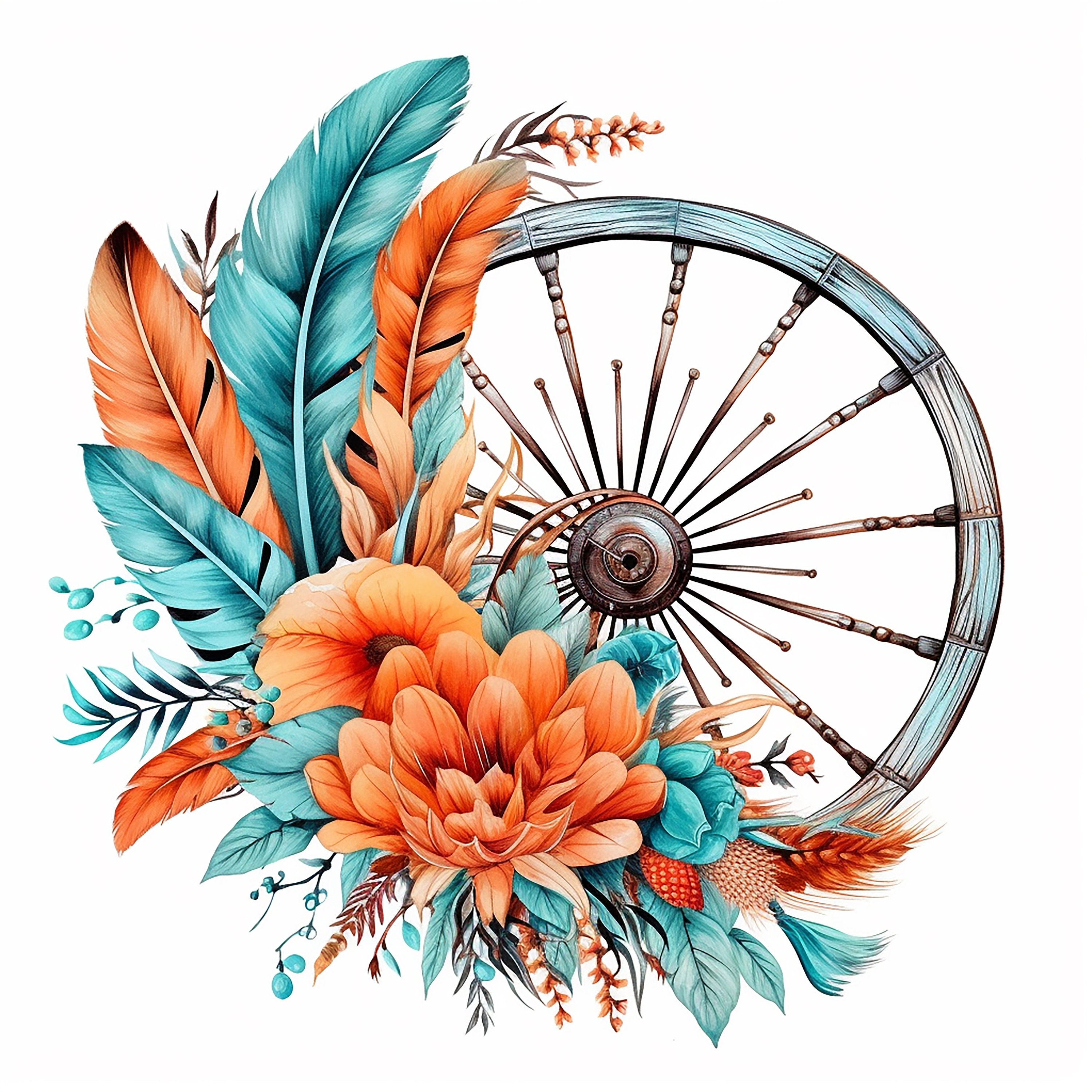 8 Floral Wheel of Feather Clipart Collection:8 High Quality - Etsy