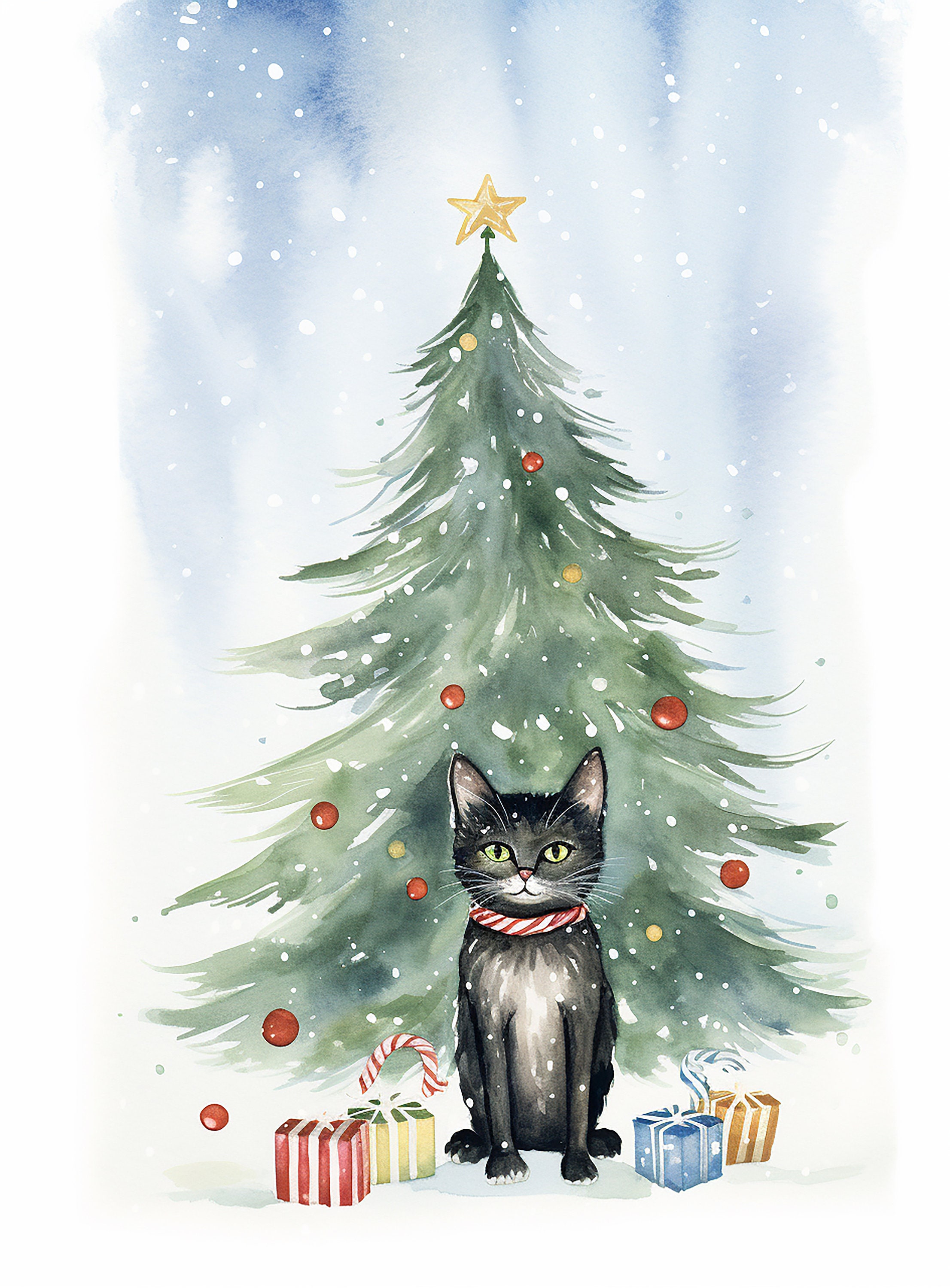 10 Christmas Tree and Cat Clipart:10 High Quality Images Collection ...