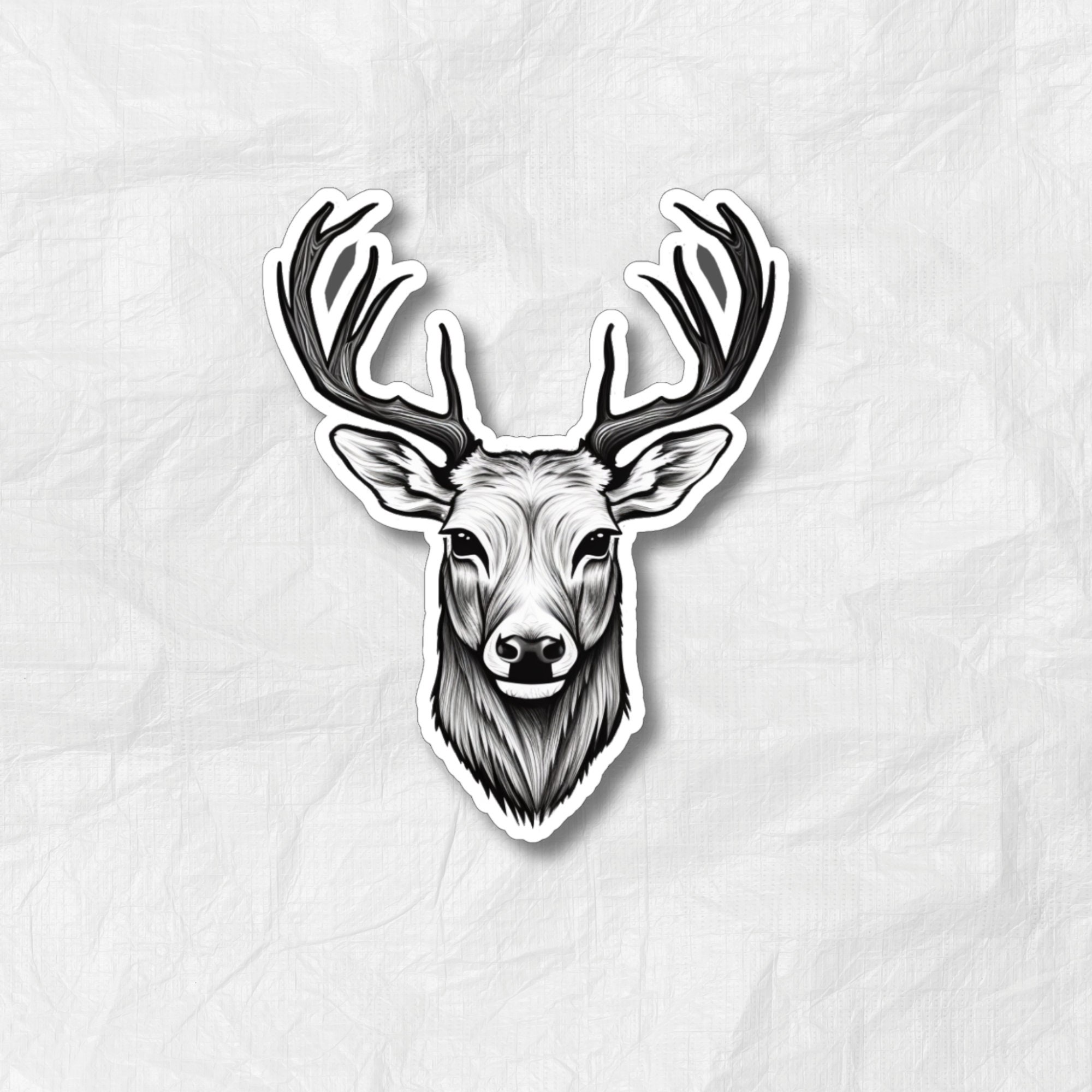 Minimalist Black and White Deer Head Sticker | Vinyl Decal for Laptops ...