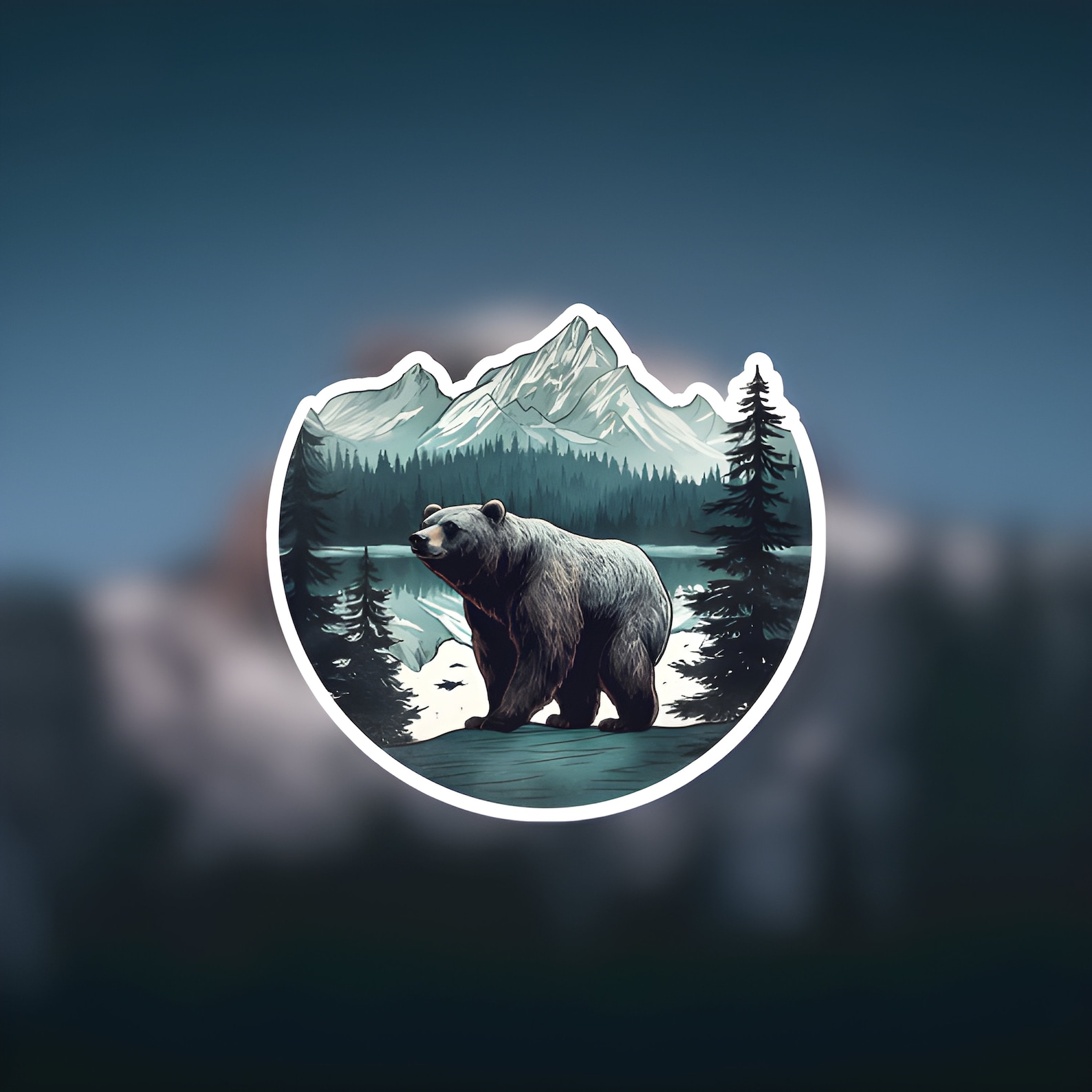 Bear Sticker | Mountains Scene, Rustic Vinyl Decal for Water Bottles ...
