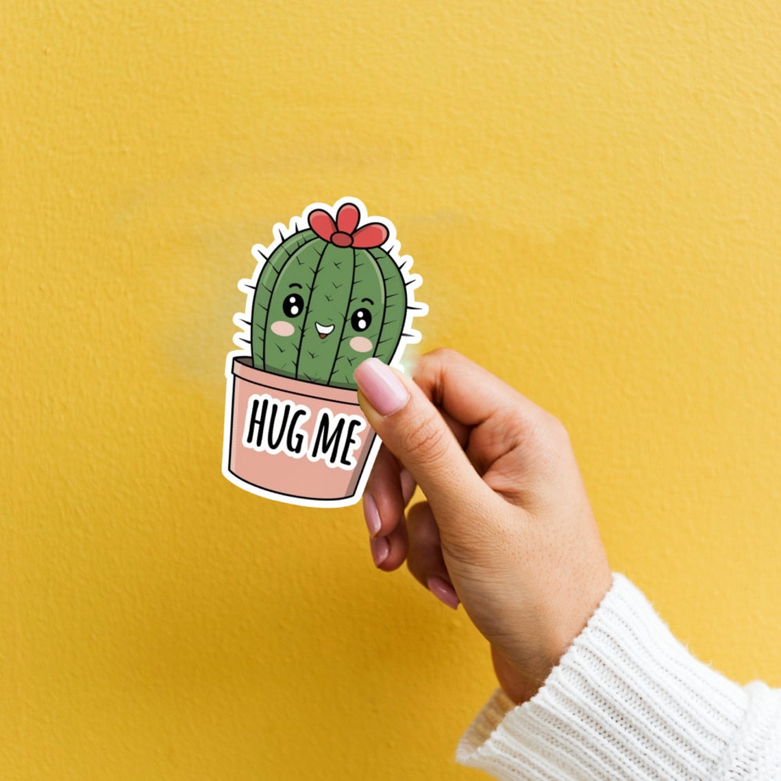Cute Kawaii 'hug Me' Cacti Sticker - Adorable Vinyl Decal for Laptops ...