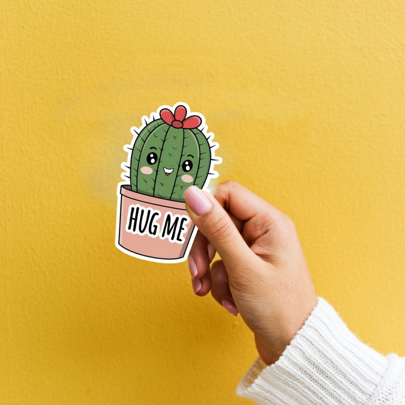 Cute Kawaii 'hug Me' Cacti Sticker - Adorable Vinyl Decal for Laptops ...