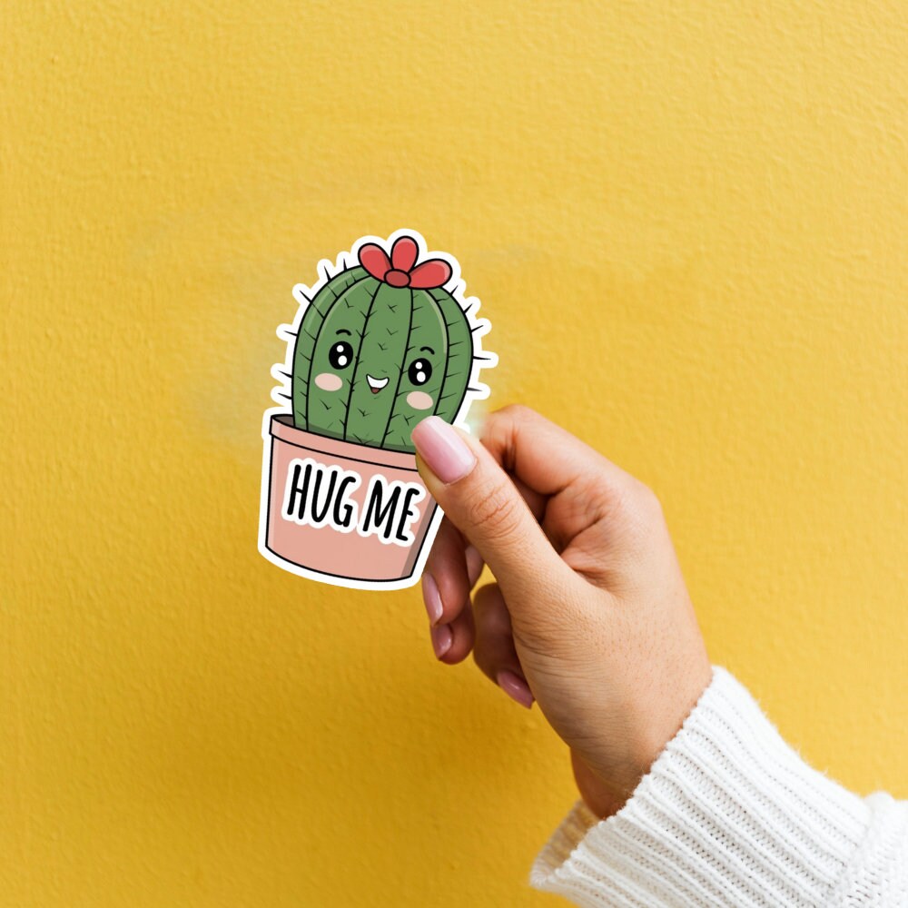Cute Kawaii 'hug Me' Cacti Sticker - Adorable Vinyl Decal for Laptops ...
