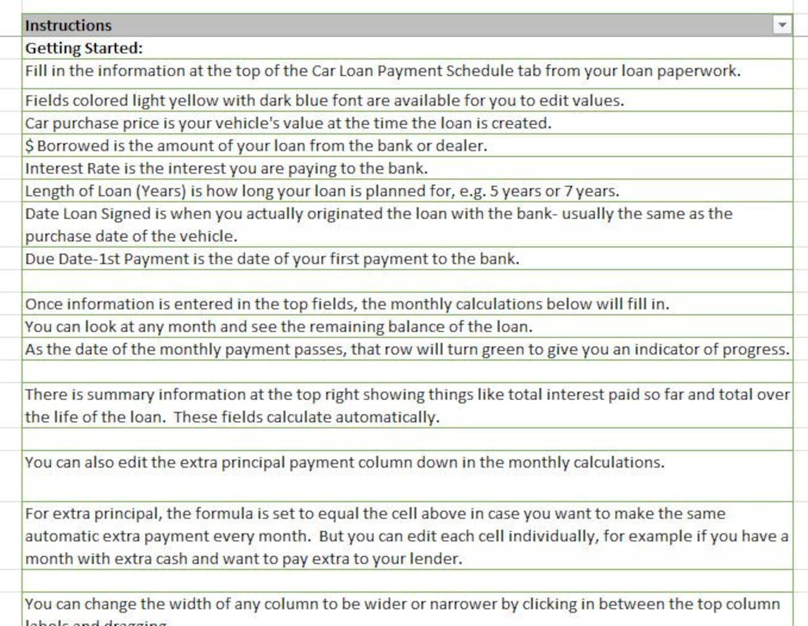 Track Your Car Loan Payment With Ease - Excel Spreadsheet for ...