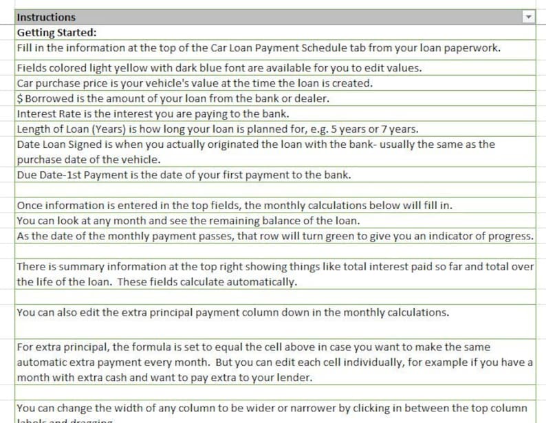 Track Your Car Loan Payment With Ease - Excel Spreadsheet for ...