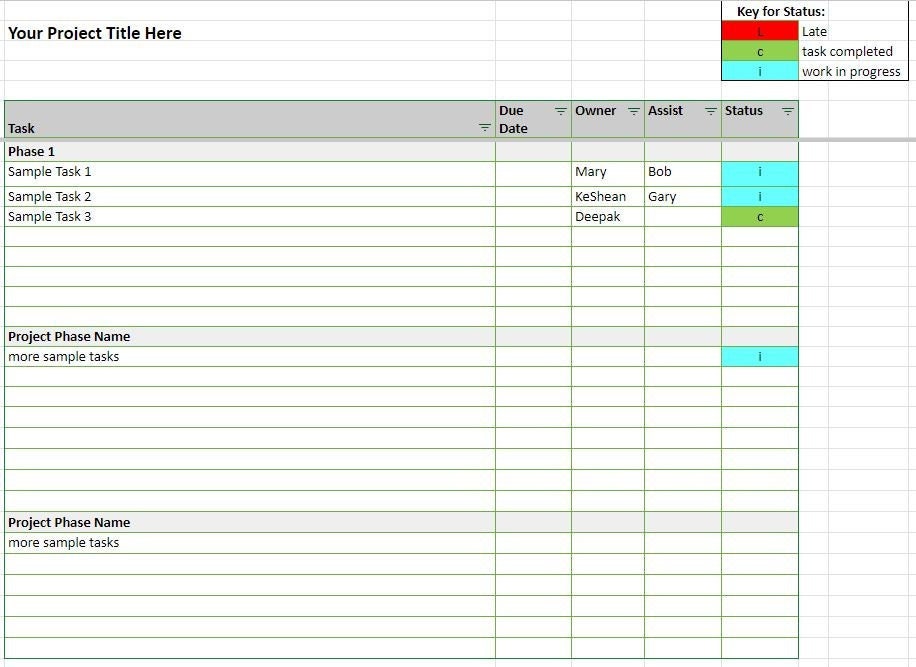 Project Plan - to Do List - Excel Spreadsheet Template to Download - Etsy