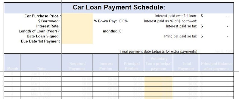 Track Your Car Loan Payment With Ease - Excel Spreadsheet for ...