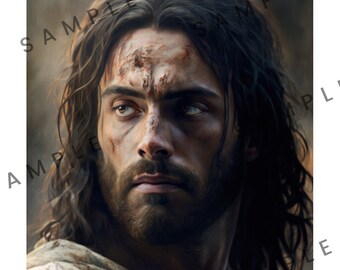 Jesus Christ With Cross Christian Art Portrait of Jesus Religious Art ...
