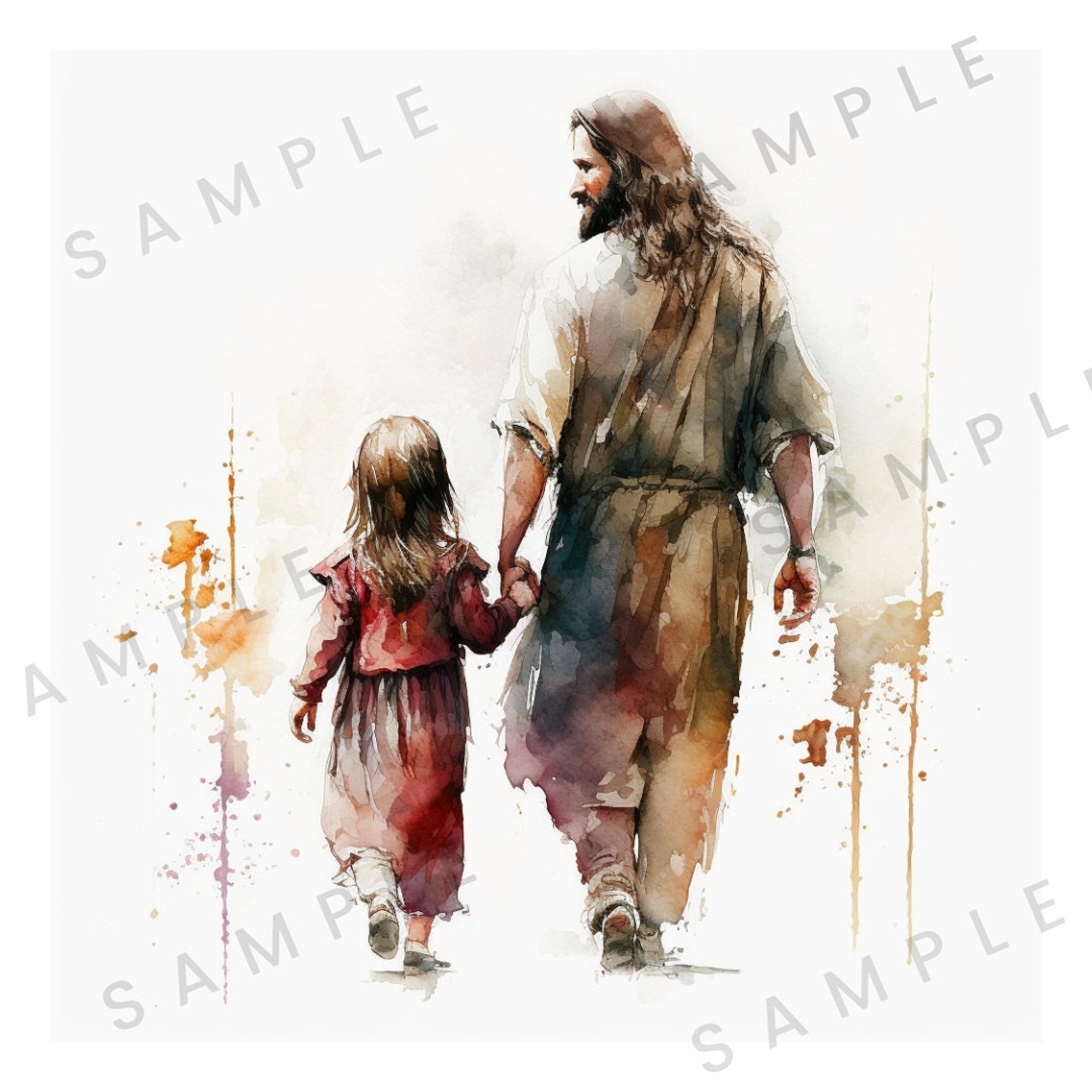 Jesus Christ Walking With Young Girl Christian Art Portrait of Jesus ...