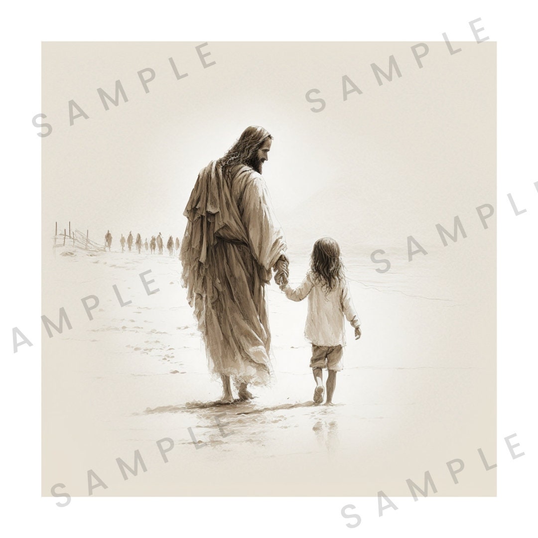 Jesus Christ With Child Walking Christian Art Portrait of Jesus Religious Art - Etsy