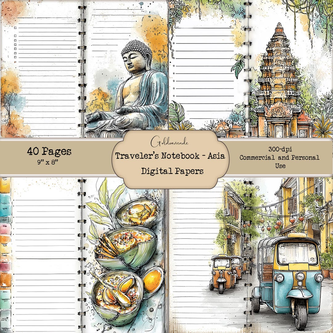 Asia Traveler's Notebook Kit: Watercolor Junk Journal (printable PDF ...