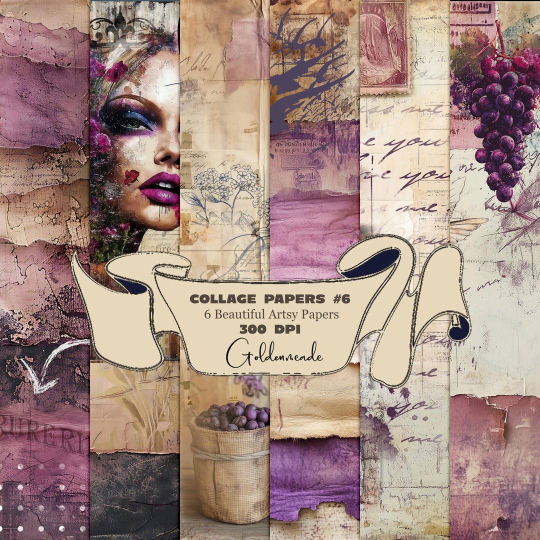 Collage Papers #6. Six Printable Papers in Sepia and Purple Tones for ...