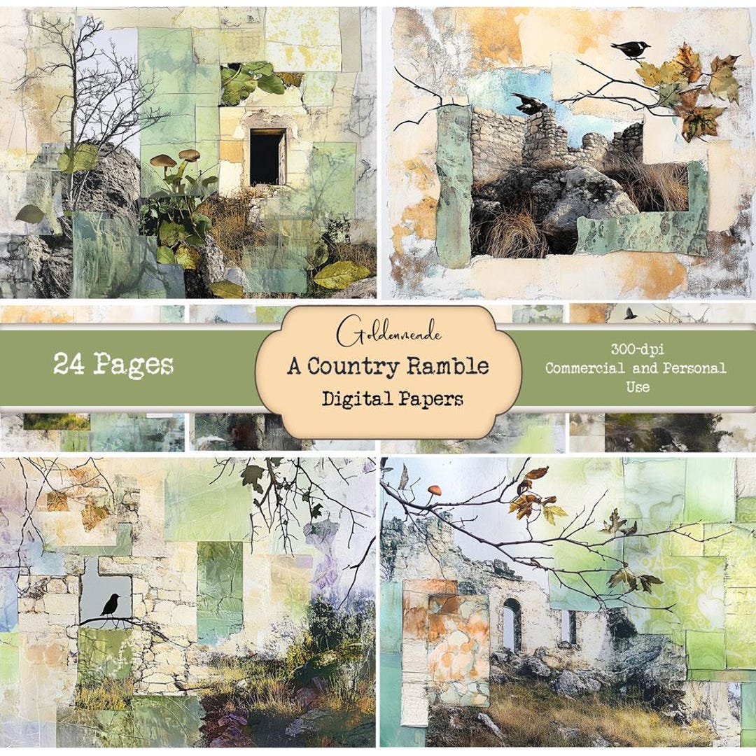A Country Ramble. Collage Digital Papers. Junk Journal. 24 Double Pages ...