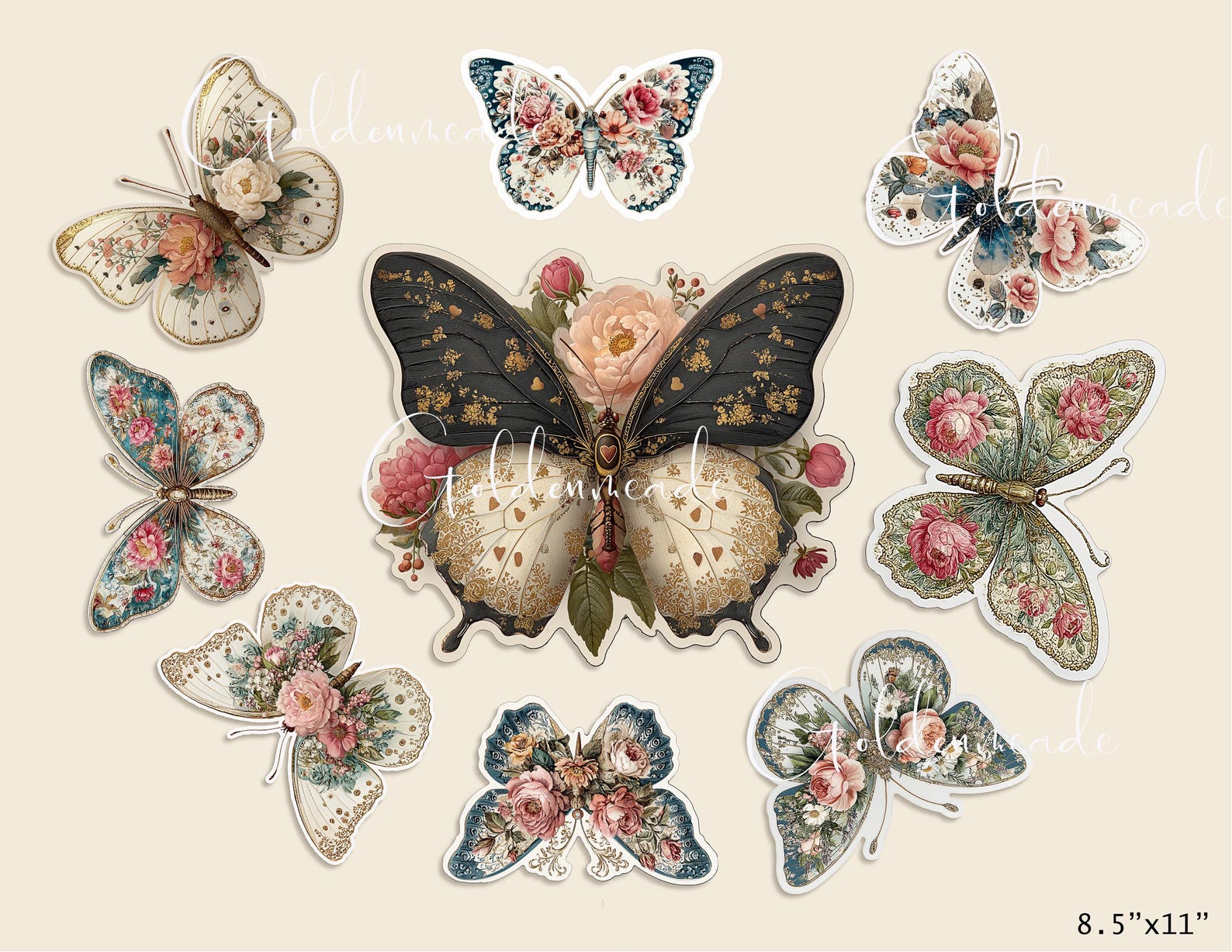 Shabby Chic Butterfly Clip Art: Vintage Ephemera (digital Download) - Etsy