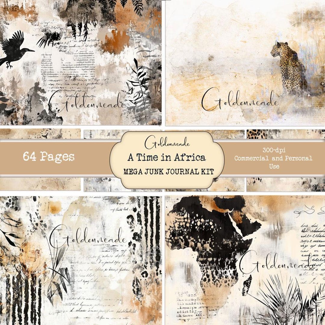 A Time in Africa: Mega Junk Journal Kit. Unique. 40 Papers. 24 Pages of ...