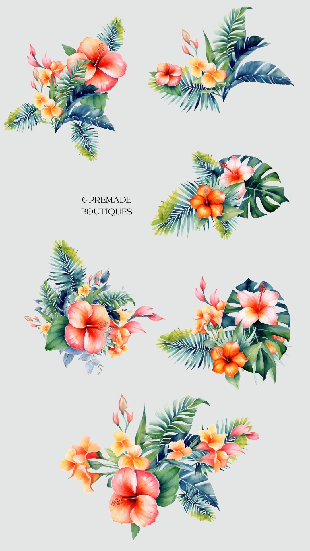 Watercolor Tropical Floral Clipart, Summer Floral Tropical Elements ...