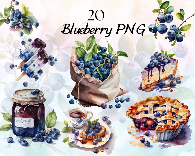 Watercolor Blueberry Clipart Bundle Blueberry Watercolor - Etsy