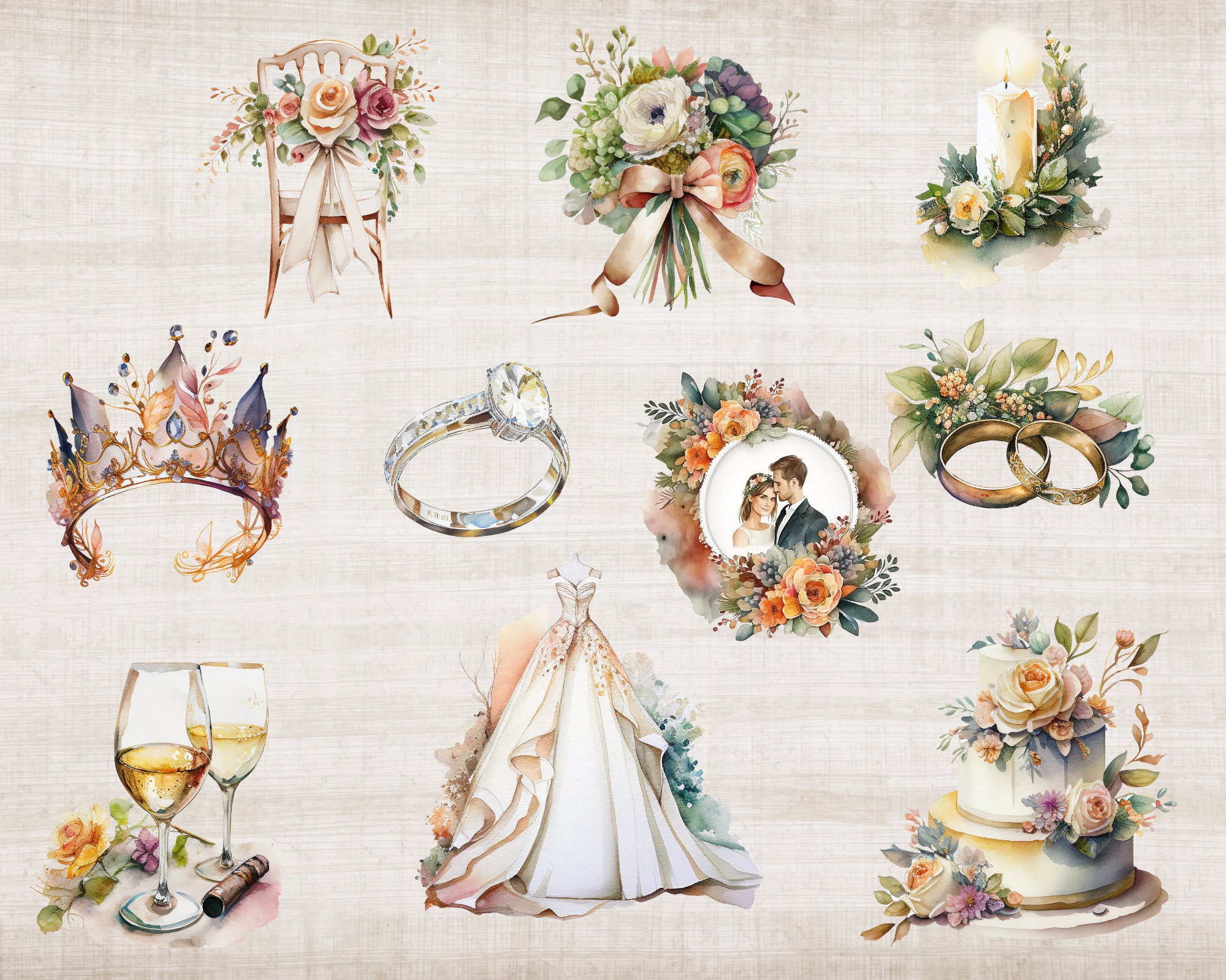 Watercolor Wedding Clipart Bundle, Bride Clip Art, Cute Love, Wedding ...